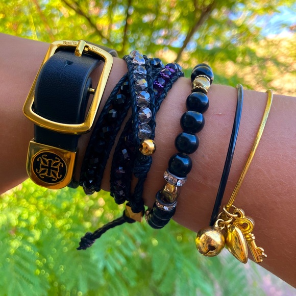 Rustic Cuff | Jewelry | Rustic Cuff Black And Gold Bracelet Stack Of 5 ...